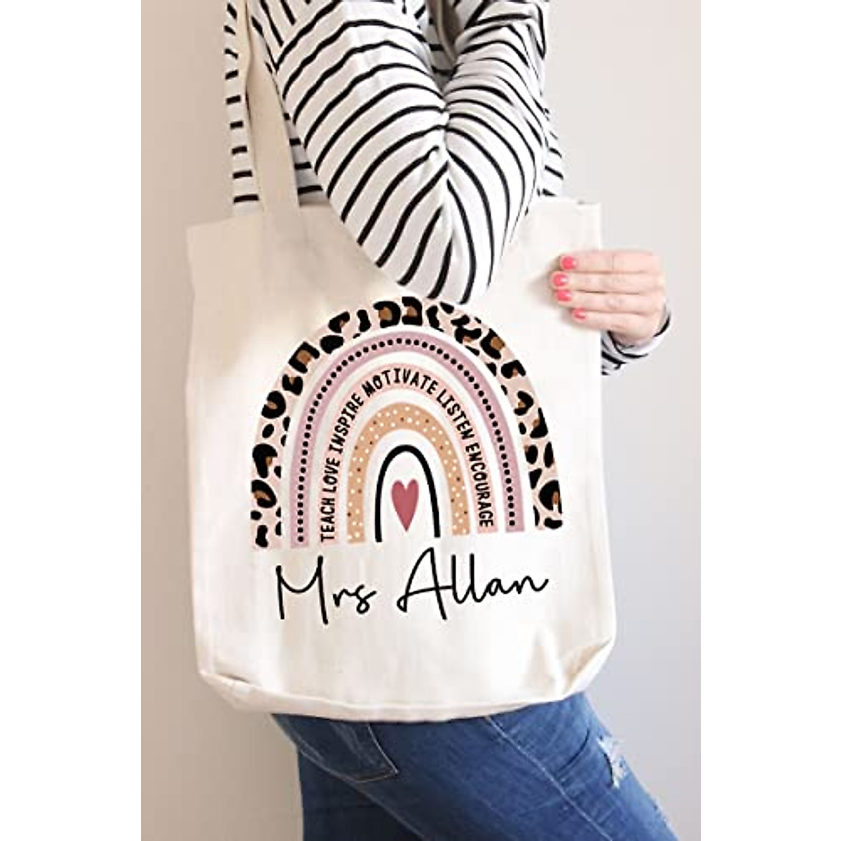 Nazenti Personalised Teacher tote bag, Custom Teacher Tote Bag, Rainbow Tote Bag, Teacher Gift, School Gift for Teacher, Funny teacher tote bag,