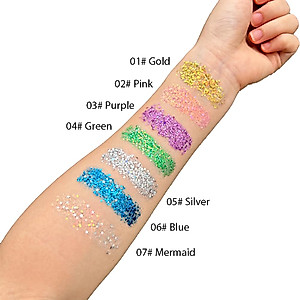 Mysense Gold Body Glitter Stick,Music Festival Concert Outfit Face Glitter Makeup for Women,Festival Rave Pride Accessories,Mermaid Sequins Chunky Glitter Face Paint,Hair Glitter Gel for Kids,0.56oz