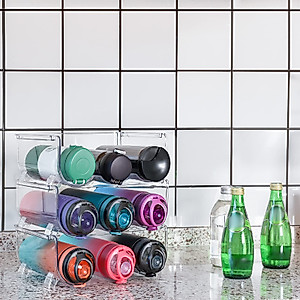 Water Bottle Organizer, Storage Holder for Kitchen Organization,Fridge, Pantry,Cabinet,Countertop,Cupboard- Plastic Cup Rack Shelf for Wine,Water,Drink- 2 Pack,Each Rack Holds 3 Containers,Clear
