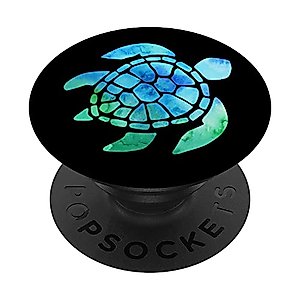 Blue Sea Turtle Phone Holder in Black Background Design PopSockets Swappable PopGrip