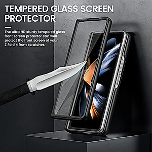 VEGO for Galaxy Z Fold 4 Case with S Pen Holder, Metal Kickstand Case with [Hinge Protection & Screen Protector], PU Leather Protective Case for Samsung Z Fold 4 5G 2022 New Released - Midnight Black