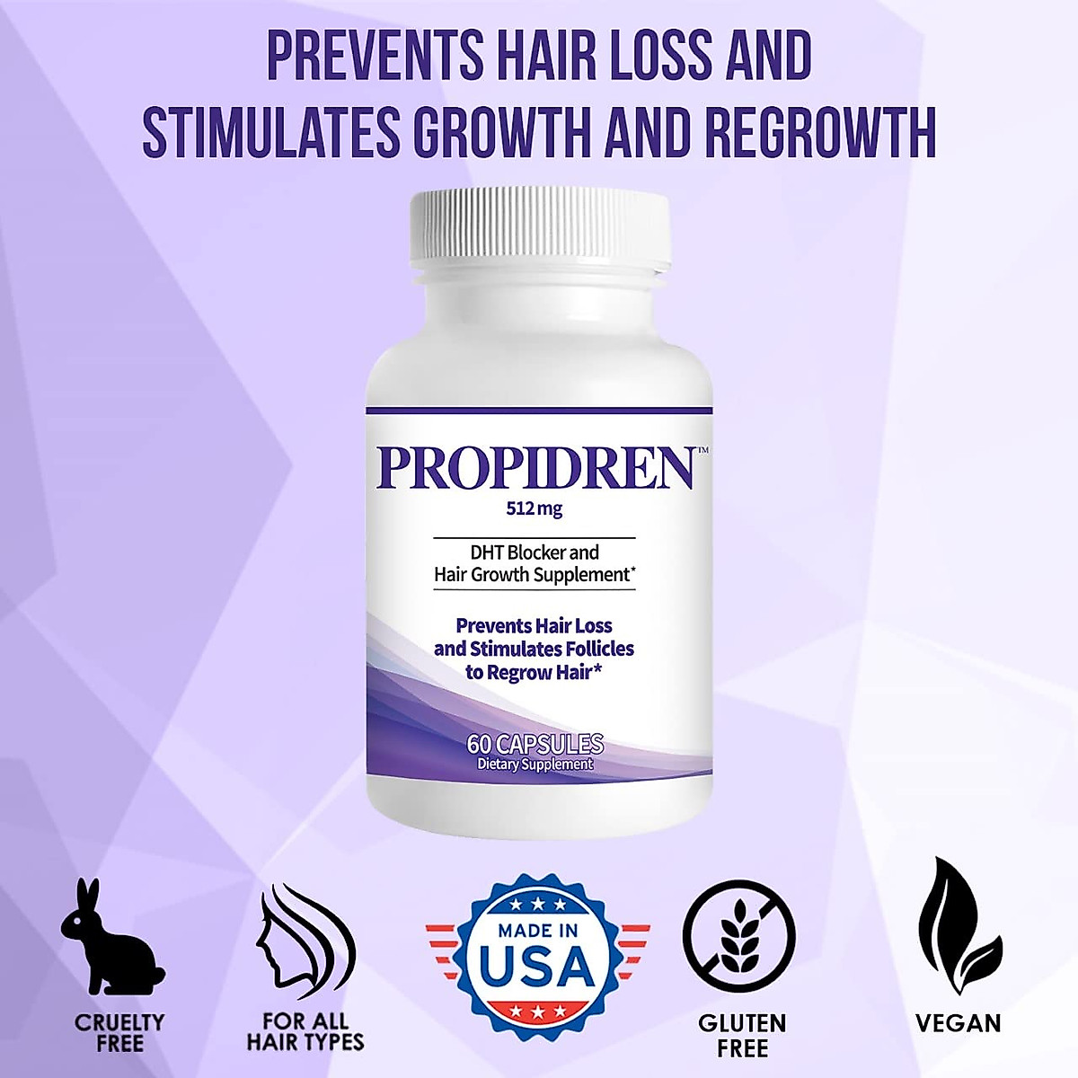 Propidren by HairGenics - DHT Blocker & Hair Growth Capsules to Prevent Hair Loss & Stimulate Hair Follicles, to Stop Hair Loss & Regrow Hair. Proprietary Anti-Hair Loss & Hair Regrowth Treatment.