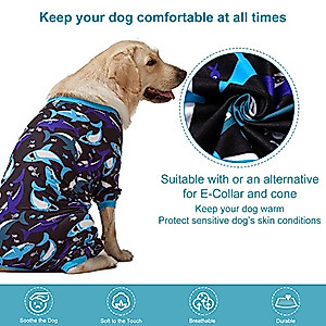 LovinPet Large XXL Dog Clothes - Pet Anxiety Relief, Anti-Shedding Dog Pajamas, Lightweight Stretchy Fabric, Whale Hello There White Print, Large Dog Pjs, Pitbull Clothes All Season /2XL