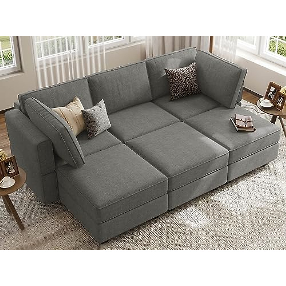 Belffin Sectional Sleeper Bed Modular Sectional Sleeper Sofa Convertible Sectional Couch Bed Set Grey