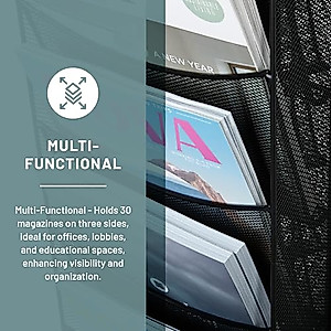 Safco Onyx Rotating Mesh Magazine Stand, Brochure Organizer, Display Rack with 30 Pockets, Commercial-Grade Steel Construction