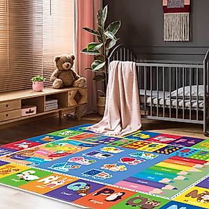 Mhconneaty Kids Play Mat Kids Rug for Playroom, 59x39.4 Inches Floor Mat for Baby Play Mat Playtime Collection ABC, Numbers, Animals, Month, Season Educational Area Rug for Kids Room Classroom