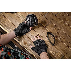 Glove Station The Combat - Fingerless Knuckle Tactical Gloves for Men - Motorcycle Gloves for Tactical Shooting, Airsoft, Hunting, Police Work and Hiking - Gray, Small