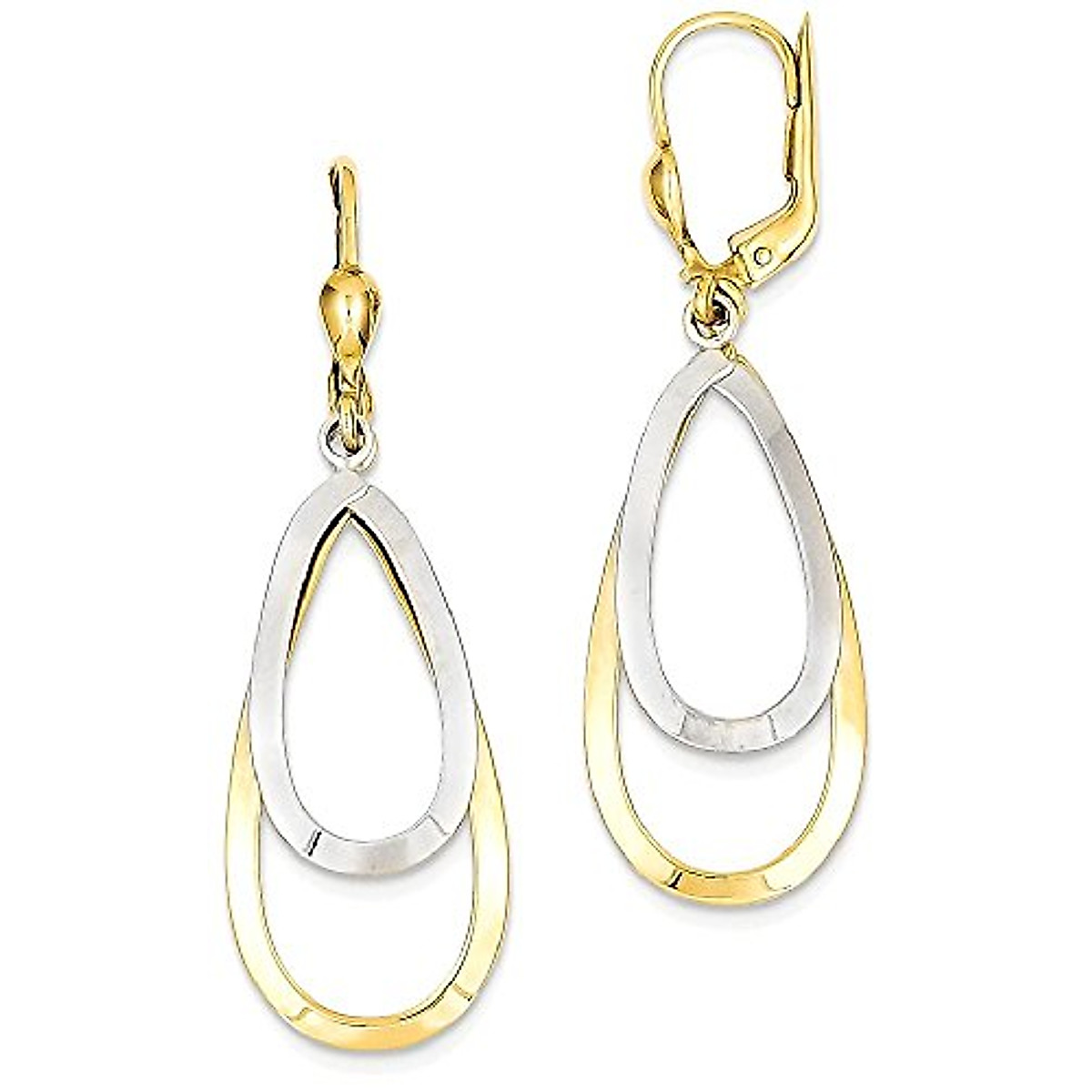 14K Two Tone Gold Oval Tear Drop Dangle Earrings