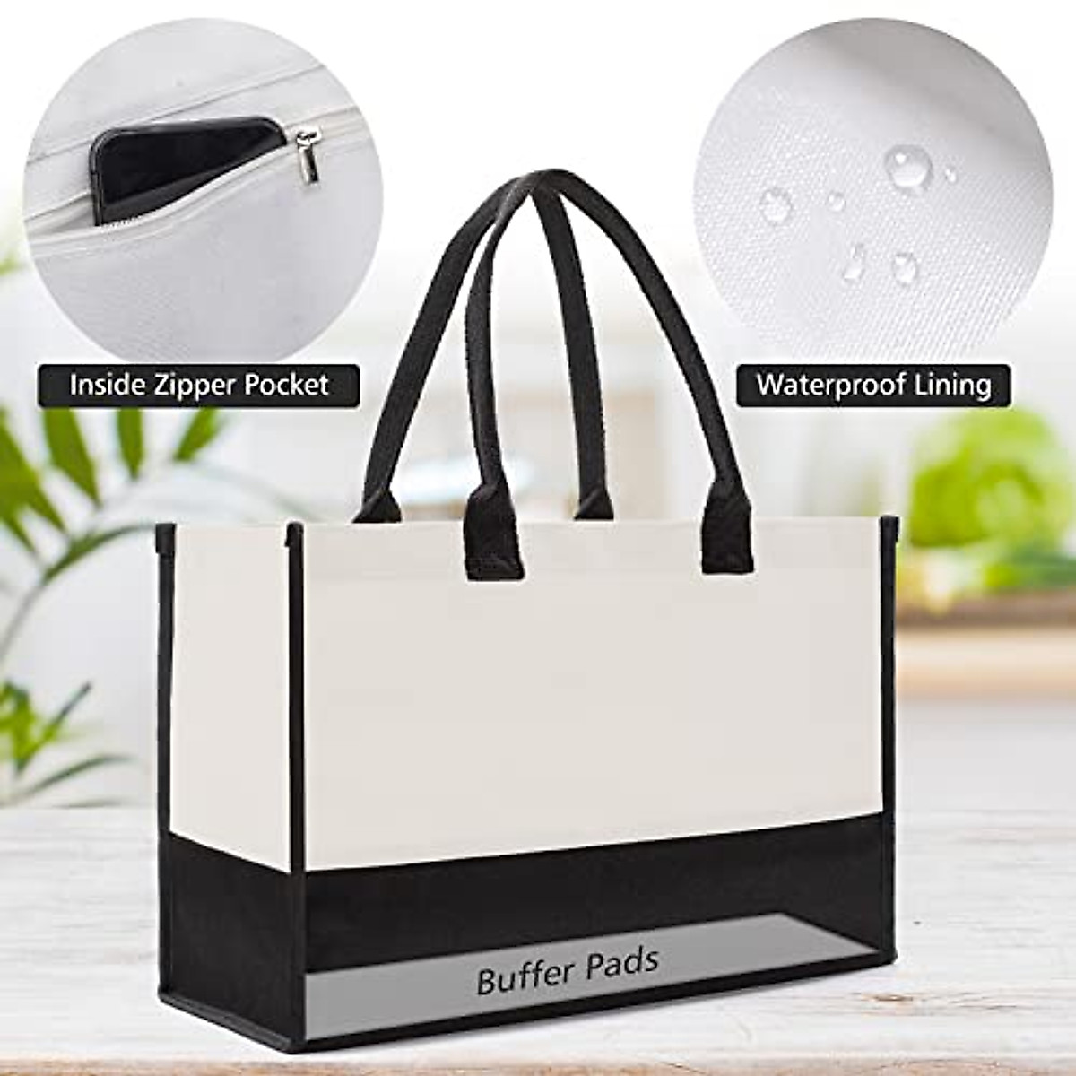 Personalized Initial Canvas Beach Bag,Monogrammed Gift Tote Bag for Women,Suitable for Wedding, Birthday, Beach, Holiday,Black and White Matching.Letter S