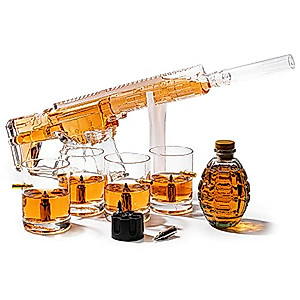 AR15 Whiskey Gun Decanter Flag Set - 1000ml Set - American Flag Gift Box & Bullet Glasses, Chillers, Guns Decanters Drinking Party Accessories, Great Gift For Army, Marines, Veterans & Gun Enthusiasts