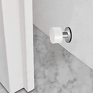 Door Stoppers with Extra Stickers, Self-Adhesive Door Stop with White Rubber & Stainless Steel Body - Heavy Duty Sound Dampening Door Bumpers for Home & Office, Door stoppers for Bottom of Door