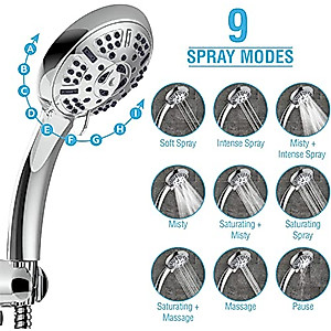 High Pressure 3-Way Shower Head Combo Dual Shower Head with Stainless Steel Hose Enjoy Luxurious 6-setting Rain Shower Head & 9-Setting Hand Held Shower Separately or Together