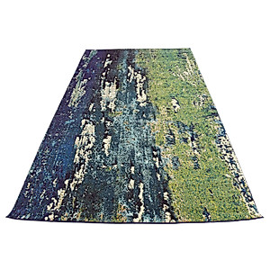 Unique Loom Estrella Collection Distressed, Landscape, Abstract, Modern, Earth Tones Area Rug (5' 0 x 8' 0 Rectangular, Navy Blue/Green)