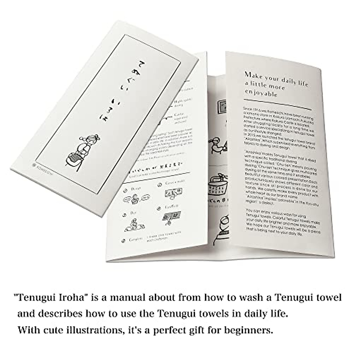KOMESICHI irodori Japanese Traditional Towel Tenugui Cool Pattern 5 with Fray Prevention Processing Set of 5 with Tenugui Iroha (English Manual), 12.99x34.64 in