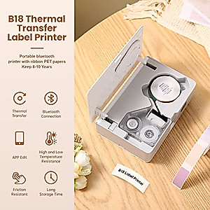 Binardat Industrial Label Printer, 0.6 inch Color Thermal Transfer Label Maker with Tape and Paper, Bluetooth Rechargeable for NIIMBOT App, High Reliability Labels Print with Robbin (B18)