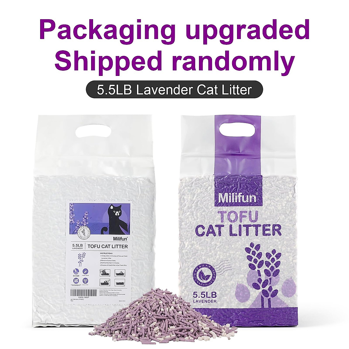 Dust-Free Lavender Cat Tofu Litter - Fast Drying, Ultra Absorbent Clumping Pellets, Less Scattering