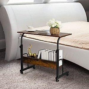 SIDUCAL Portable Laptop Desk, Mobile Laptop Cart Adjustable Height, Rolling Laptop Stand for Desk, Rolling Computer Cart with Wheels, Couch Desk Bed Desk for Laptop and Writing, 31.5'' Rustic Brown