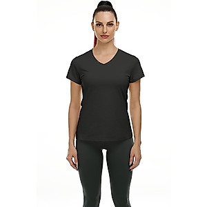 icyzone Workout Shirts Yoga Tops Activewear V-Neck T-Shirts for Women Running Fitness Sports Short Sleeve Tees (Black/Cream White/Brick, XL)