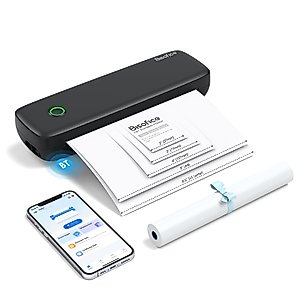 Bisofice A4 Portable Thermal Printer Wireless&USB 2"/3"/4"/8"/8.5" US Letter for Office School, with a Roll Paper Compatible with Win/Mac System Inkless Printing PDF File Webpage Documents (Black)