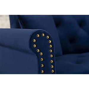 SIU Sectional Convertible Futon Sofa Bed,Mid-Century Button Tufted Sofa 2 Pillows,Reversible Chaise,L Shape Sectional Couch Sleeper Velvet Sleeper Sofa for Living Room Furniture (Navy Blue)