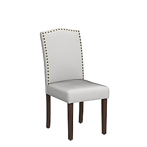 Sweetcrispy, Modern Upholstered Fabric Dining Nailhead Back and Wood Legs, Mid-Century Accent Side Chair for Living Room, Bedroom, Kitchen, Set of 4, Grey