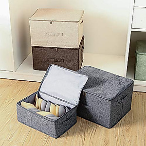 ANMINY 3PCS Storage Bins with Zipper Lid Handles Storage Boxes PP Plastic Board Foldable Lidded Cotton Linen Fabric Home Cubes Baskets Closet Clothes Toys Organizer Containers - Gray, Small Size