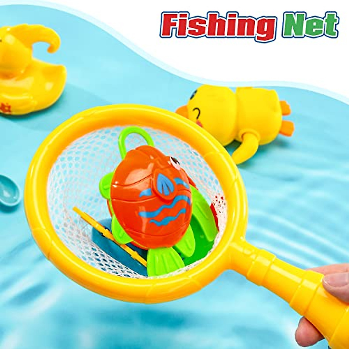 Shindel Bath Toys for Toddler, 14PCS Fishing Wind-up Bath Toys Yellow Duck Toys Bath Time Bathtub Toys for Toddlers Baby Kids Infant Girls Boys Bathroom for Age of 18 Months and up