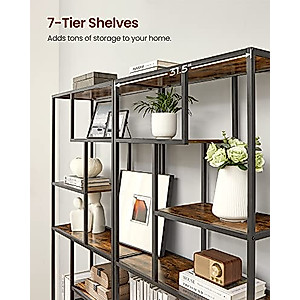 VASAGLE Bookshelf, 6-Tier Tall Bookcase, Display Shelf, Plant Stand, 11.8 x 31.5 x 70.9 Inches, Particleboard, for Study, Office, Living Room, Bedroom, Kitchen, Rustic Brown and Black ULLS119B01