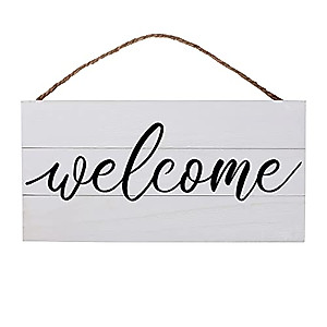 GSM Brands Welcome Wood Plank Hanging Sign for Home Decor (13.75 x 6.9 Inches)