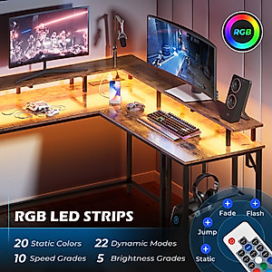 SUPERJARE L Shaped Computer Desk with Power Outlets and Huuger 47 Inches Gaming Desk