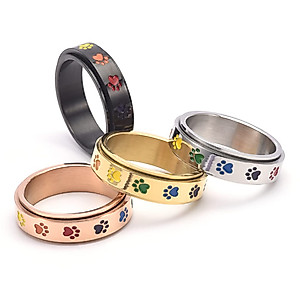 ANIEJUFI Stainless Steel Spinner Anxiety Ring Puppy Dog Paw Cat Footprints Rainbow Fidget Rings for Men Women Rose Gold Size 5