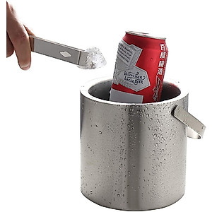 Aebor 3 Liter Double Wall Stainless Steel Insulated Ice Bucket With Lid and Ice Tongs Great for Party and Picnic