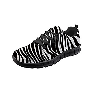 Wanyint Black White Zebra Print Slip-on Fashion Sneakers Animal Theme Fur Stripe Women's Running Shoes Comfort Training Shoes for Travel Outdoor Black Sole Athletic Shoes Exercise Shoes