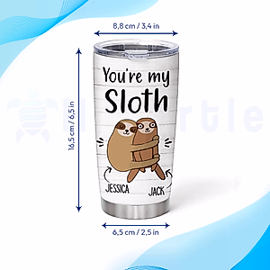 Hyturtle Personalized Gifts For Sloth Lover - You're My Sloth Custom Name Couple Stainless Steel Tumbler 20oz With Lid - Idea Animal Lover Gifts For Couple, Women And Man On Birthday, Christmas