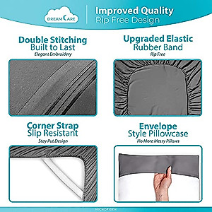 DREAMCARE California King Sheets - Cooling Bed Sheets - 6pcs Set - Cal King Sheets - California King Sheet Sets - Luxury Soft & Long Lasting 100% Fine Brushed Polyester with Side Pocket - Gray