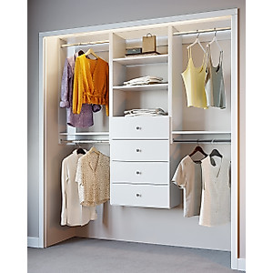 Closet Kit with Hanging Rods, Shelves & Drawers - Corner Closet System - Closet Shelves - Closet Organizers and Storage Shelves (White, 66 inches Wide) Closet Shelving