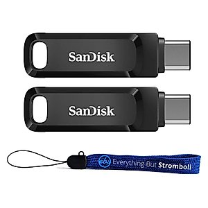SanDisk 64GB Ultra Dual Drive Go (SDDDC3-064G-G46) 2-in-1 USB Type-A & Type-C Flash Drive - 2 Pack Bundle with 1 Everything But Stromboli Lanyard