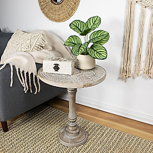 Northlight 21" Antique Gray Carved Floral Round Pedestal Side Table