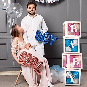 RUBFAC Baby Boxes with Letters for Baby Shower White Clear Block Box Transparent Balloon Boxes Birthday Party Decoration Gender Reveal Gift Box