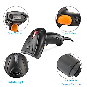 Bluehresy 2D Barcode Scanner USB Wired 1D 2D Datamatrix PDF417 QR Code Handheld Reader for Screen and Printed Bar Code Scan, Works with Windows Mac and Linux PC POS