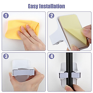 4 Pcs Broom Gripper Mop Racks Holders Wall Mount Self Adhesive Hanging Organizer, Free Punching Broom Folder, Suitable for Home Garage