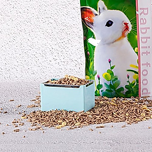 Cage Feeder Food & Water Hay Bowl Dish Bin Feeder, Small Animal Supplies for Rabbit Guinea Pig Chinchilla Hamster Ferret (Blue)