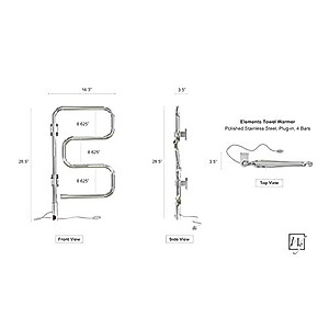 WarmlyYours 4-Bar Elements Towel Warmer, Plug-in, Polished Chrome