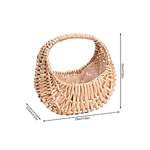 Fofetbfo Half-moon Mini Straw Rattan Baskets, Hand-woven Flower Basket with Handle, Retro Storage Containers, Khaki