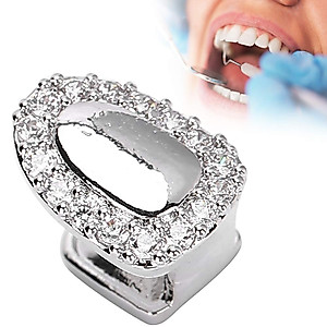 ZJchao Single Tooth Grillz, Hip Hop Teeth Decoration, Single Tooth Gorgeous Teeth Accessory Decoration for Halloween Party Hip Hop Show(Single silver door)