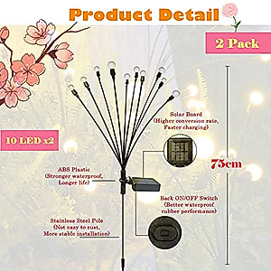 2 Packs Solar Lights Outdoor Waterproof, 20LED Solar Firefly Lights Waterproof, Solar Garden Lights, Swaying When Wind Blows, Path Landscape Outdoor Decorative Lights(Warm)