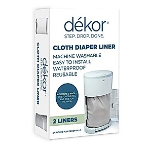 Dekor Cloth Diaper Liner | 2 Count | Gray | Perfect for Cloth Diapers | Just Step – Drop – Done | Quick & Easy to Replace | Fits the Dekor Plus Hands-Free Diaper Pail | Machine Washable