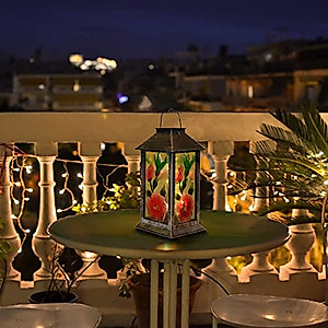 Solar Hummingbird Lantern Waterproof Outdoor Hanging Glass Lantern Decorative Tabletop Lamp Metal LED Lights for Garden Patio Porch Holiday Party Yard Table Pathway Walkway Holiday Decor Gifts (1pack)