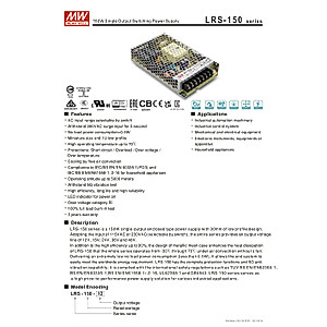 MW Mean Well Enclosed Type LRS-150W-12/15/24/36/48V Non-PFC LRS Series 150W Single Output Switching Power Supply (LRS-150-24)