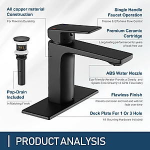 Black Bathroom Faucet Single Handle Bathroom Sink Faucet with Pop-up Drain and Deck Plate Rv Lavatory Vessel Faucet Basin Mixer Tap